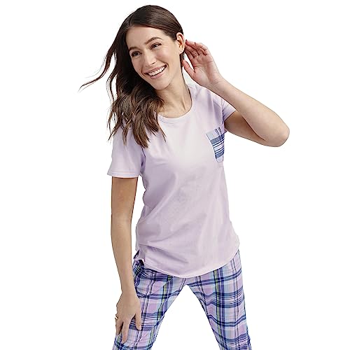 Vera Bradley Women's Cotton Short Sleeve Crewneck Pajama T-shirt (Extended Size Range), Amethyst Plaid, XX-Large