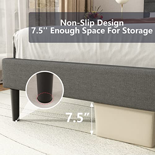 UNIZONE Full Size Upholstered Bed Frame with Tufted Headboard, Platform Bed with Linen Fabric Headboard, Wood Slats Support, Mattress Foundation, No Box Spring Needed, Easy Assembly, Modern, Dark Gray