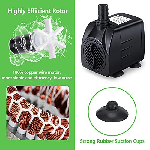 YDDHHB Submersible Pump, 130GPH(10W 500L/H) Fountain Water Pump, Compact Fountain Pump with 6.5ft Power Cord, 3 Nozzles for Fish Tank, Pond, Aquarium, Hydroponics (130GPH)
