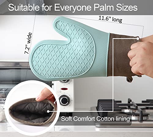 Domonic Home Oven Mitts and Pot Holders Sets, Silicone Oven Mitts Heat Resistant 600F, Oven Mitt Set Soft Lining Good Grip, Oven Gloves and Trivet Mats 4 Piece Set, Aqua Sky