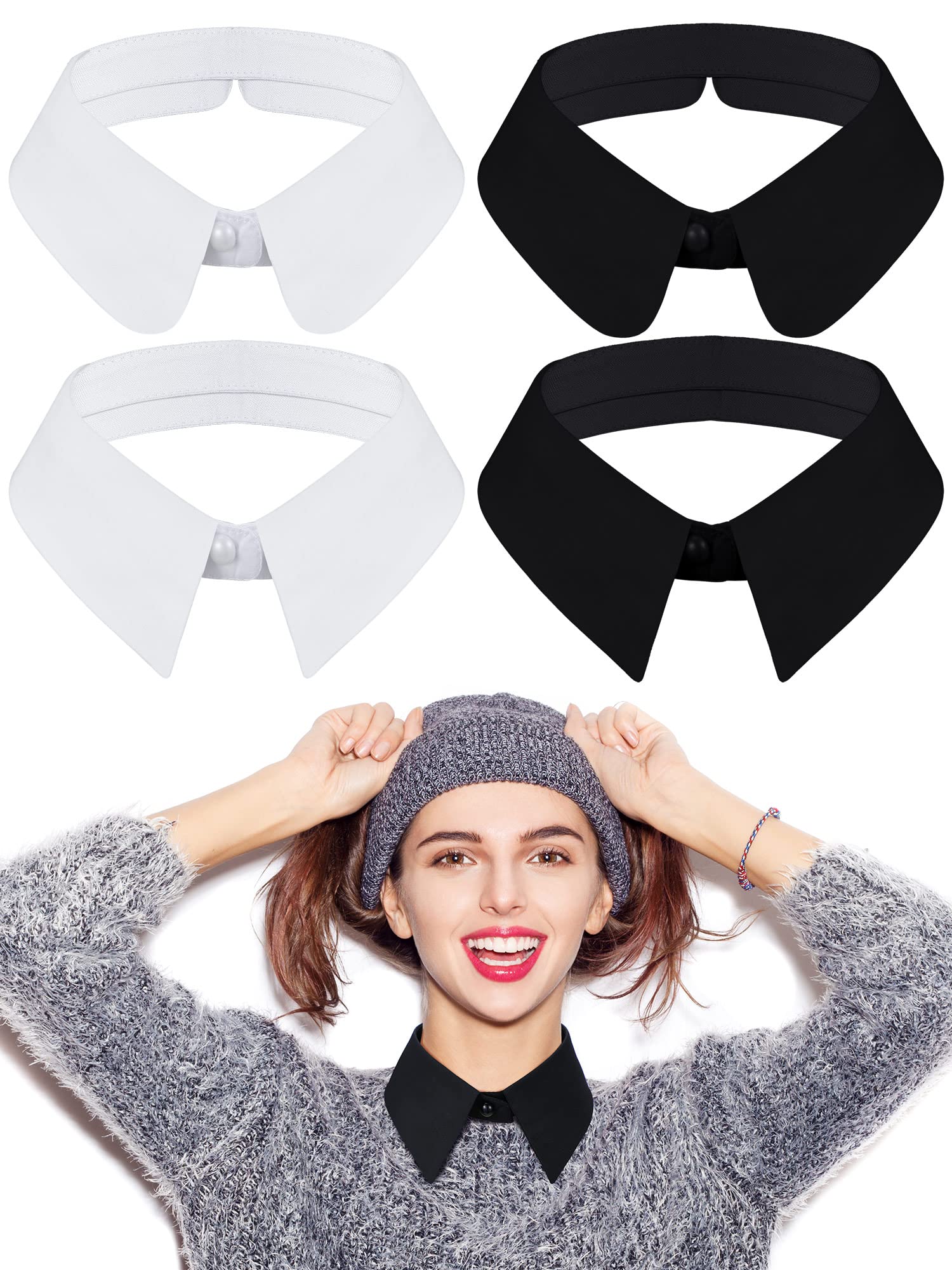 Giegxin 2 Pcs Dickey Rhinestones Fake Collar for Women Embellished Detachable Half Shirt Choker False Collar(Black, White,Simple Style)