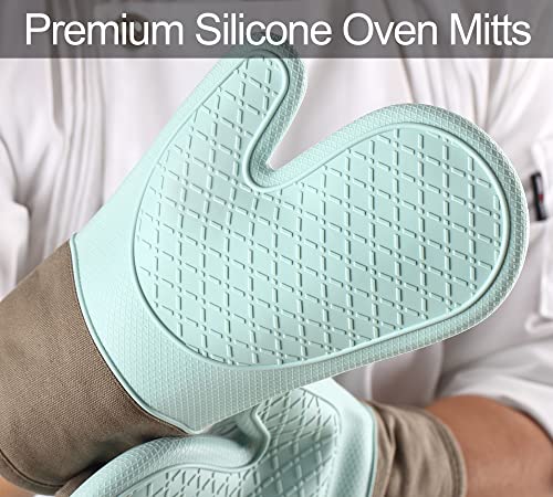 Domonic Home Oven Mitts and Pot Holders Sets, Silicone Oven Mitts Heat Resistant 600F, Oven Mitt Set Soft Lining Good Grip, Oven Gloves and Trivet Mats 4 Piece Set, Aqua Sky