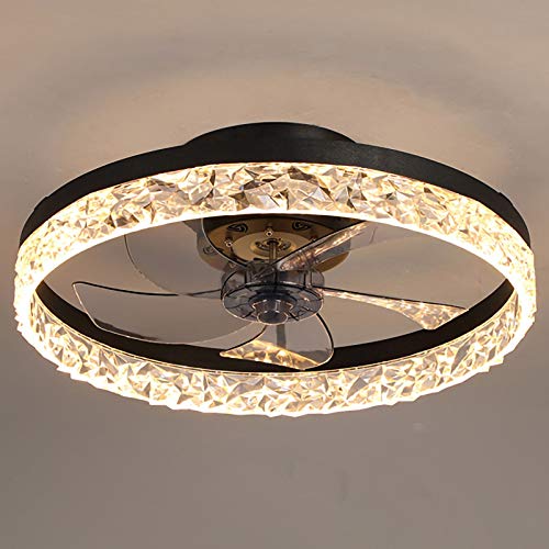 QUMFIXPU 20" Round Flush Mount Ceiling Fan with Lights, Modern Dimmable LED Low Profile Fan, Hidden Reversible Blades, Multi-Speed and Timing with Remote Control (Black)…