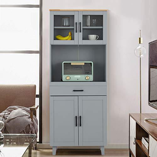 MELLCOM Kitchen Cabinet,Pantry Cabinets with 2 Cabinets, 1 Cutlery Drawer, 1 Open Shelf, Kitchen Storage Cabinets for Home&Office