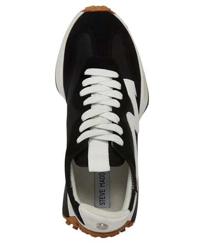 Steve Madden Women's Campo Sneaker, Black/White, 8.5