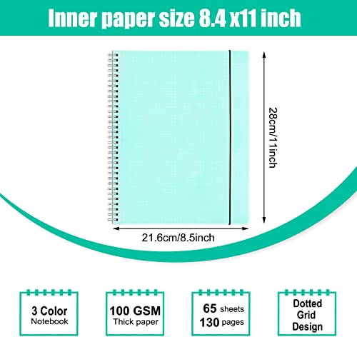 EOOUT 3 Pack Dotted Spiral Notebook, 8.5" x 11", A4 Journal for Women, Back to School, Thick Plastic Cover, 100gsm, for School, Office, Artist Writing/Drawing (Candy Colors)