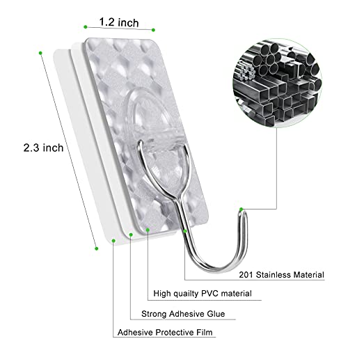 Diesisa Adhesive Wall Hooks Sticky Hooks for Hanging, 8 Packs Adhesive Hooks Reusable Seamless Wall Hook for 13Lb(Max) for Kitchen Bathroom Ceiling - Silver