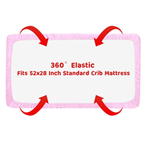 Yeeeasy Soft Satin Crib Sheet Protect Baby Hair 52’’x28’’x8’’ Fitted Crib Mattress Sheets for Girls, 2 Pack, Pink and Lavender Purple
