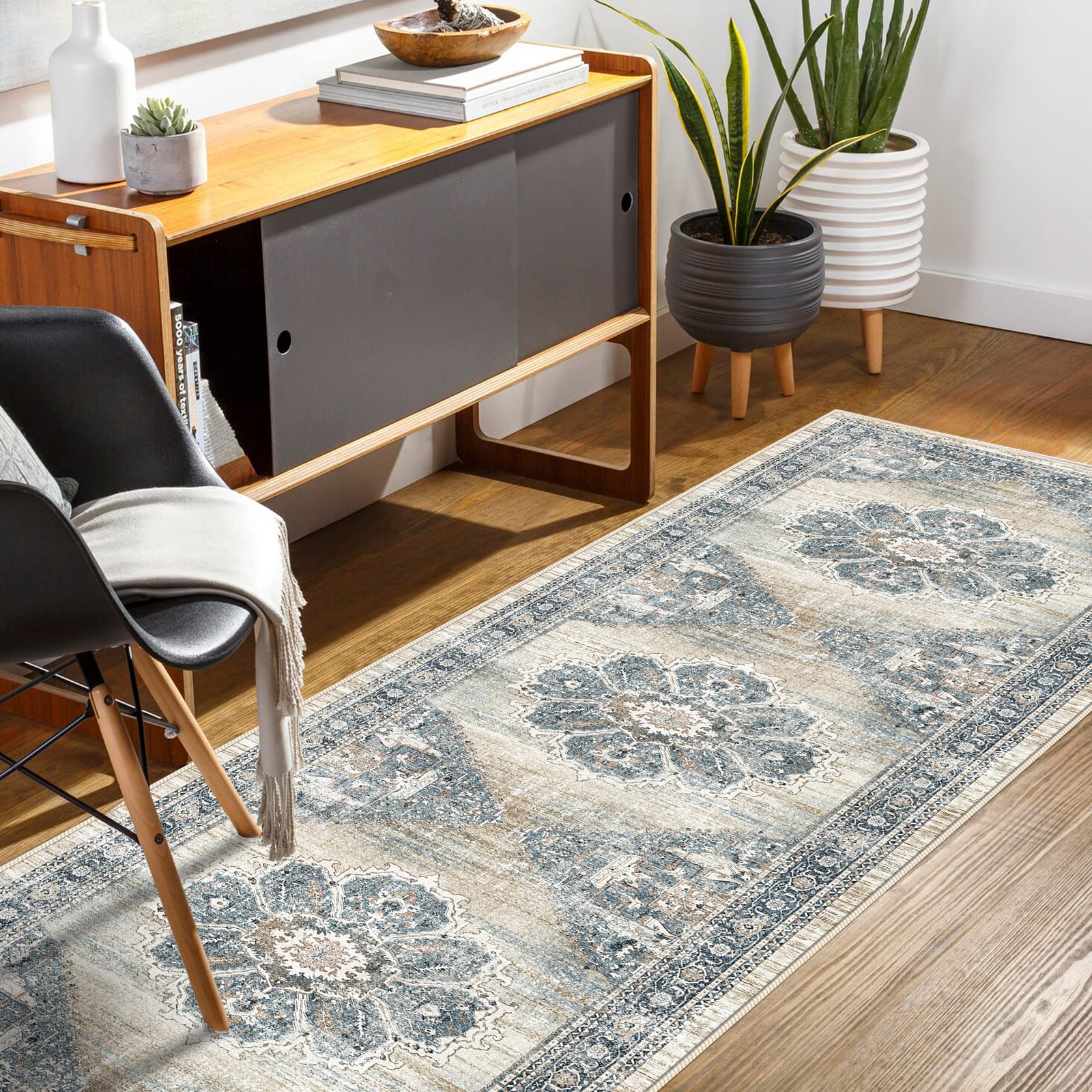 YOUFORTONG Runners for Hallways Soft Kitchen Rug Non Slip Rug Runner with Rubber Backing for Bathroom Washable Non Shedding Farmhouse Runner Rug (Blue, 2X12)