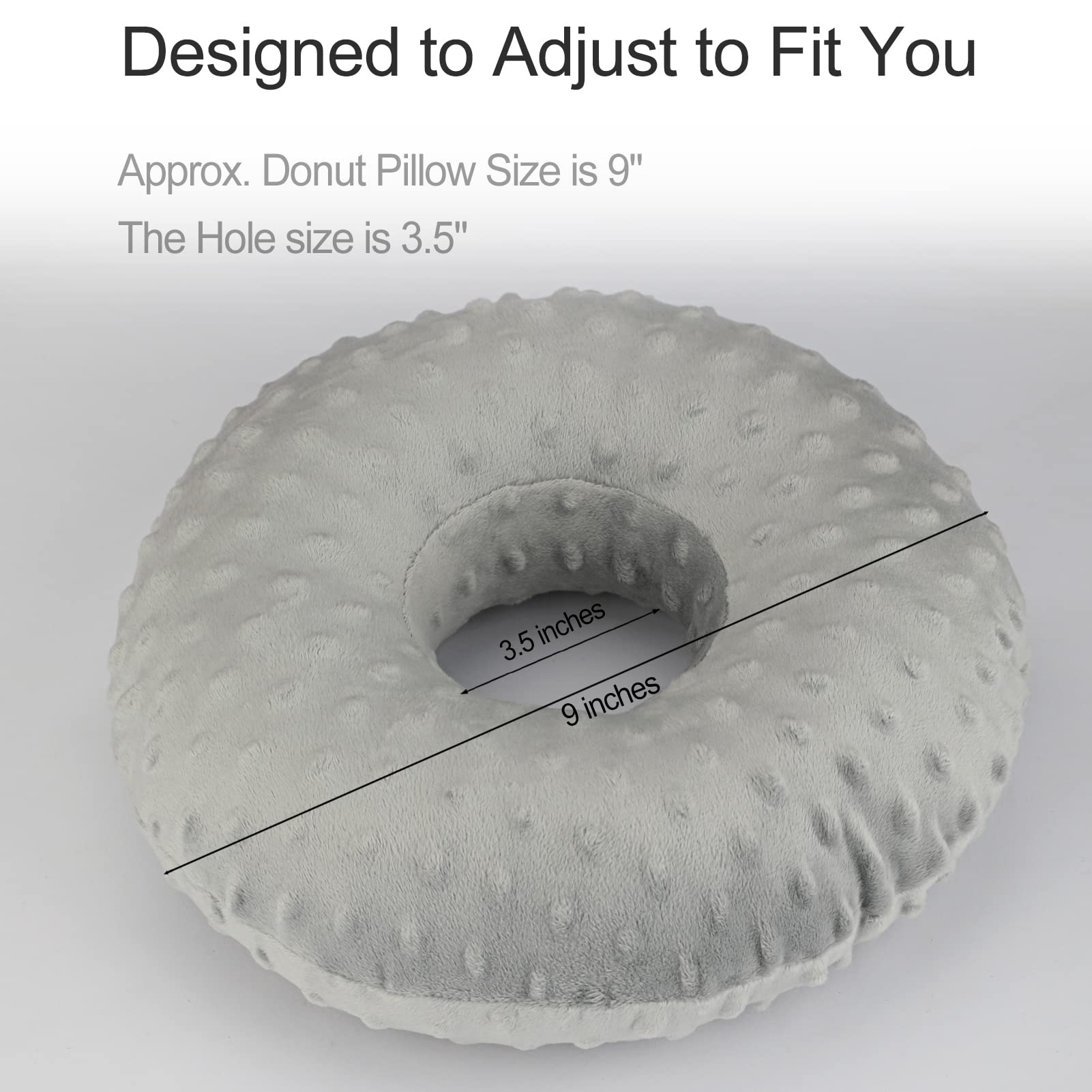 Heal n Hope Ear Piercing Pillow for Side Sleepers with Ear Hole for Ear Pain CNH, Piercing, Pain Relief Side Sleeping Pillow, Pressure Sore, Donut Pillow Ear Guard Minky Dot Light Gray