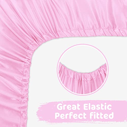 Yeeeasy Soft Satin Crib Sheet Protect Baby Hair 52’’x28’’x8’’ Fitted Crib Mattress Sheets for Girls, 2 Pack, Pink and Lavender Purple