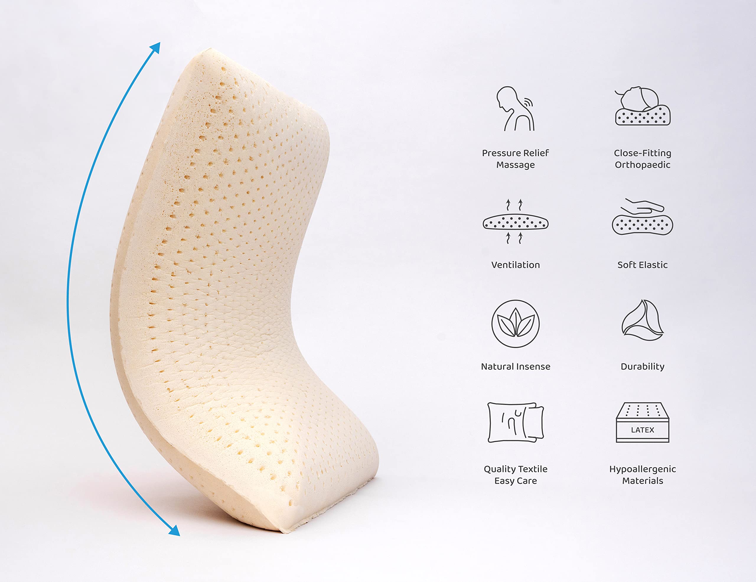Talalay Natural Latex Foam Pillow DreamLogix - Queen Size Medium Soft Pillow for Sleeping, Side, Stomach & Back Sleepers, Neck Support, 100% Cotton Cover (Medium Soft, Queen Size 28''x16''x6'')
