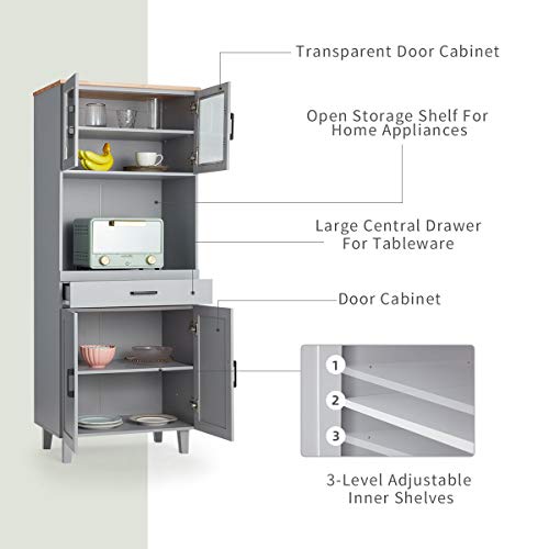 MELLCOM Kitchen Cabinet,Pantry Cabinets with 2 Cabinets, 1 Cutlery Drawer, 1 Open Shelf, Kitchen Storage Cabinets for Home&Office
