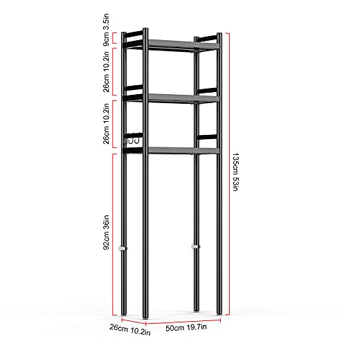 WPT Over-The-Toilet Storage, 3-Tier Bathroom Organizer with Shelves, Space Saver Toilet Rack, Stainless Steel, Easy to Assembly, Black