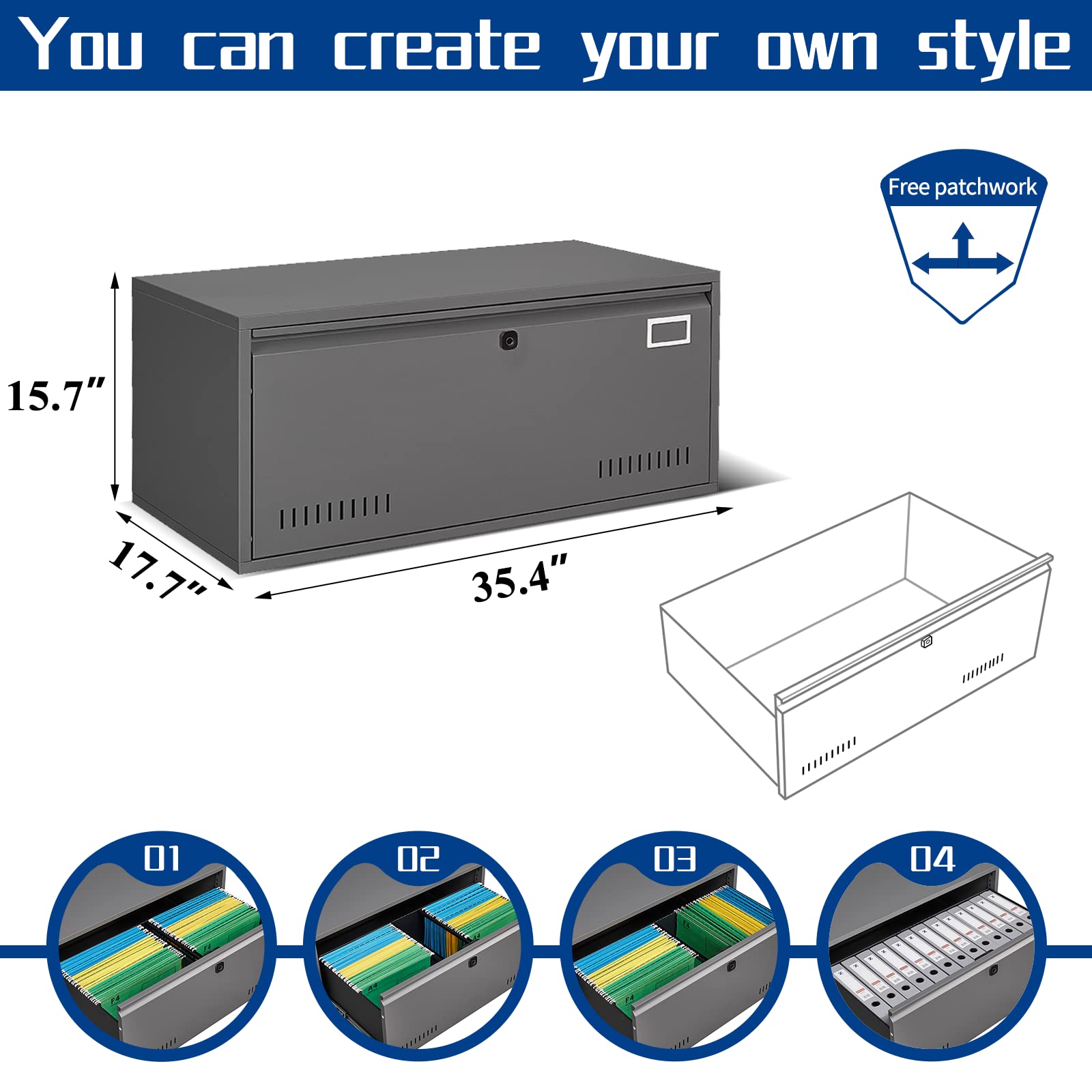 TOMOSLTER Biometric Fingerprint Lateral File Cabinet, Large Drawer Metal Filing Cabinet with Hanging Rod for Letter, A4, documents and so on, for Home Office Using, Assembly Required