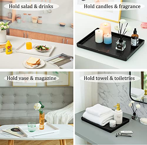 Plastic Serving Tray for Food 3Pcs Melamine Tray Platter with Wooden Wrinkle Black Rectangular Serving Board for Tea/Coffee/Fruit/Bread/Cake/Pastries/Cookie Tray for Home Wedding Kitchen Countertop