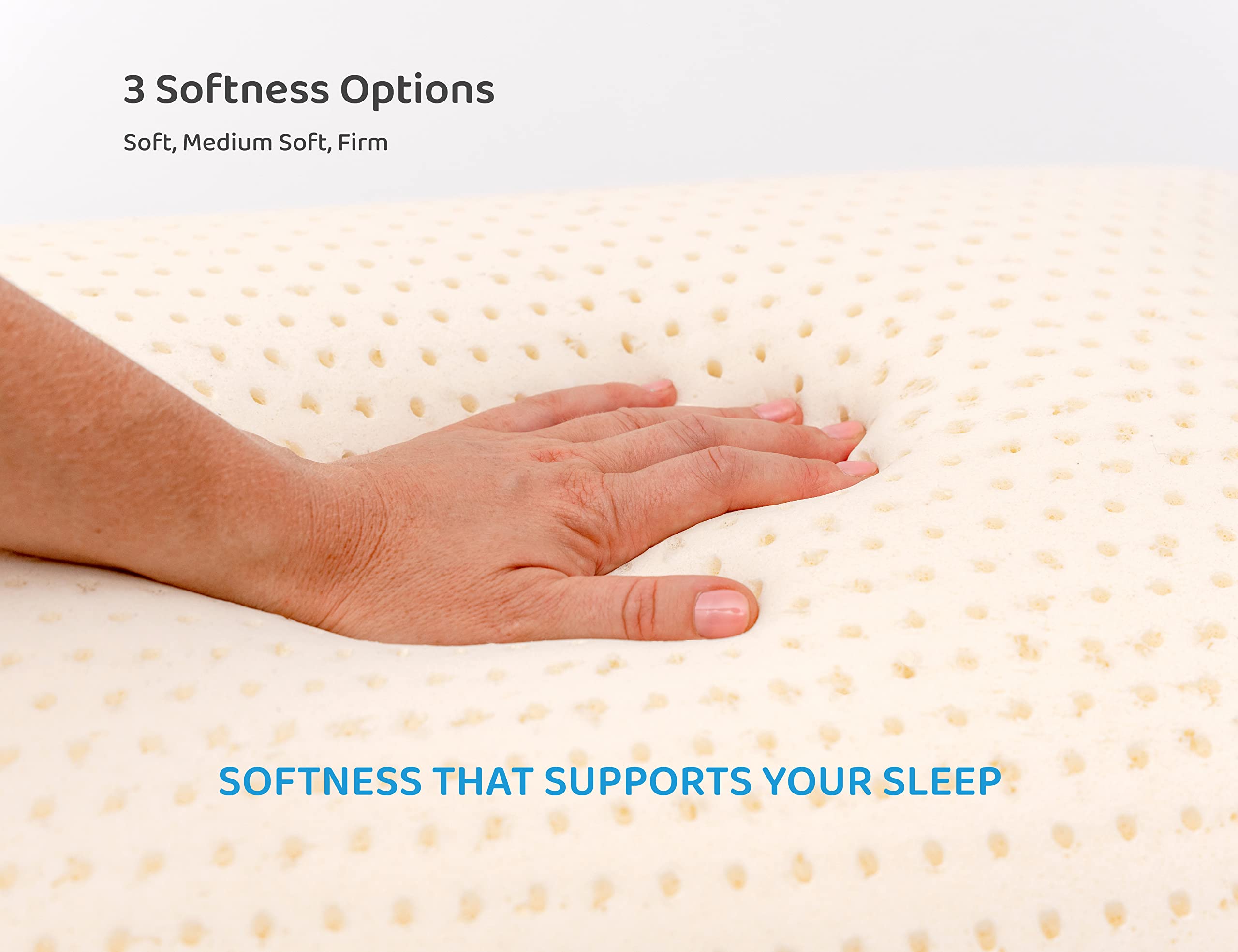 Talalay Natural Latex Foam Pillow DreamLogix - Queen Size Medium Soft Pillow for Sleeping, Side, Stomach & Back Sleepers, Neck Support, 100% Cotton Cover (Medium Soft, Queen Size 28''x16''x6'')