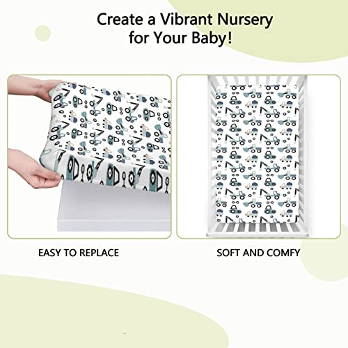 Cars Themed Fitted Crib Sheet,Standard Crib Mattress Fitted Sheet Soft & Stretchy Fitted Crib Sheet-Great for Boy or Girl Room or Nursery, 28β x52β,Multicolor