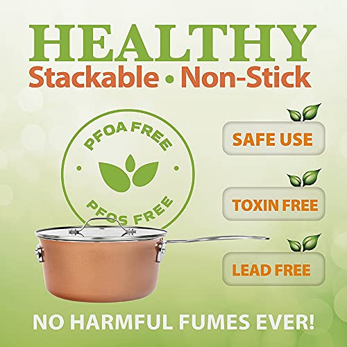 Gotham Steel Stackmaster Nonstick Pots & Pans Set, 17 Piece Stackable Cookware Set, As Seen on TV Cookware, Space Saving Cookware, Copper Pots & Pans Set, PFOA Free, Oven & Dishwasher Safe 2021 Model