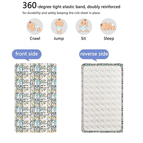 Car Race Track Themed Fitted Crib Sheet,Standard Crib Mattress Fitted Sheet Soft Toddler Mattress Sheet Fitted-Crib Mattress Sheet or Toddler Bed Sheet, 28“ x52“,Multicolor