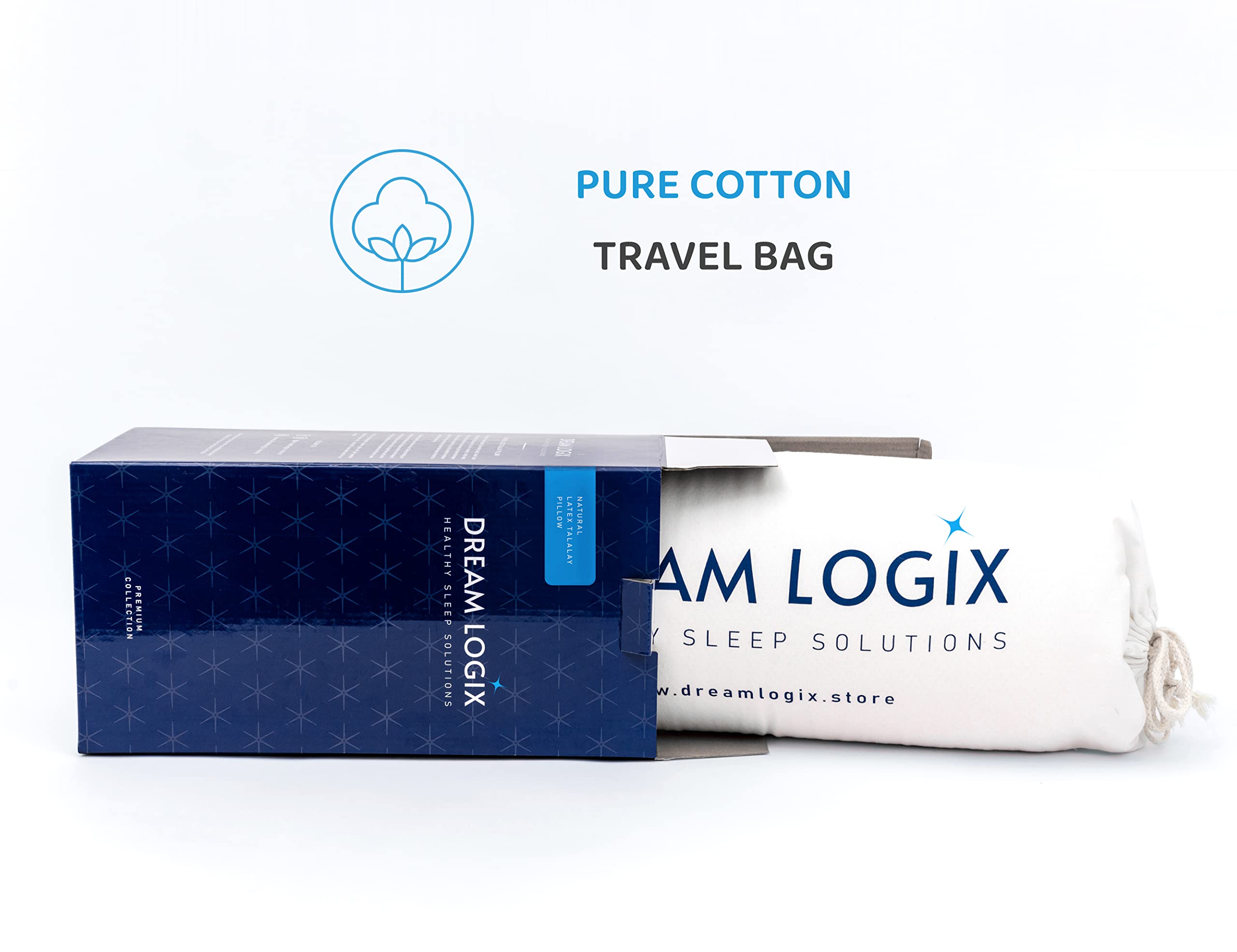 Talalay Natural Latex Foam Pillow DreamLogix - Queen Size Medium Soft Pillow for Sleeping, Side, Stomach & Back Sleepers, Neck Support, 100% Cotton Cover (Medium Soft, Queen Size 28''x16''x6'')