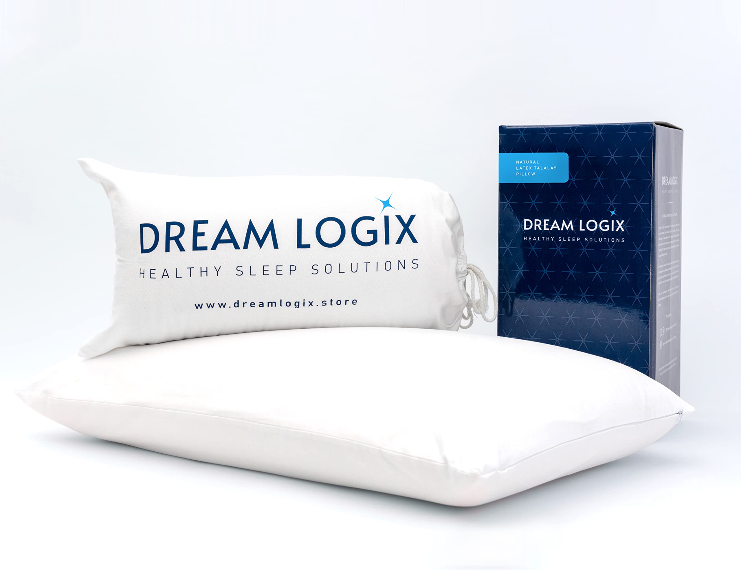 Talalay Natural Latex Foam Pillow DreamLogix - Queen Size Medium Soft Pillow for Sleeping, Side, Stomach & Back Sleepers, Neck Support, 100% Cotton Cover (Medium Soft, Queen Size 28''x16''x6'')