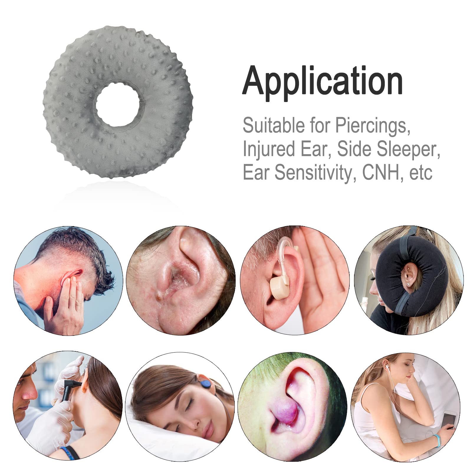 Heal n Hope Ear Piercing Pillow for Side Sleepers with Ear Hole for Ear Pain CNH, Piercing, Pain Relief Side Sleeping Pillow, Pressure Sore, Donut Pillow Ear Guard Minky Dot Light Gray