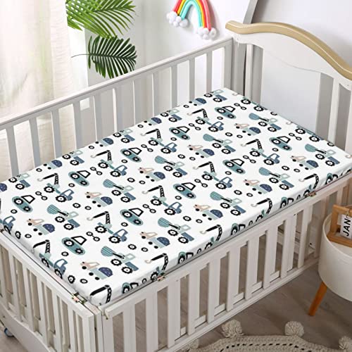 Cars Themed Fitted Crib Sheet,Standard Crib Mattress Fitted Sheet Soft & Stretchy Fitted Crib Sheet-Great for Boy or Girl Room or Nursery, 28β x52β,Multicolor