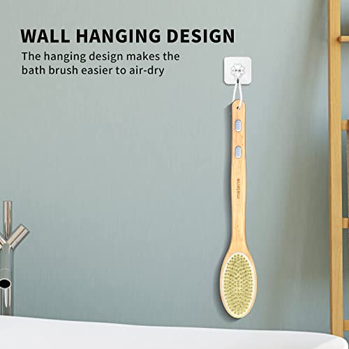 Metene Bamboo Body Brush with Stiff and Soft Natural Bristles, Back Scrubber for Shower with Long Handle, Dual-Sided Brush Head for Wet or Dry Brushing, Exfoliating Skin and Clean The Body Easily