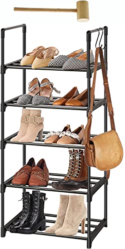5 Tier Metal Small Shoe Rack for Closet Organizer,17.7"L*12"W*34.6"H Corner Shoe Shelf for Entryway Free Standing Shoe Racks for Bedroom Closet Shoe Stand Vertical Shoe Rack Organizer for Small Spaces