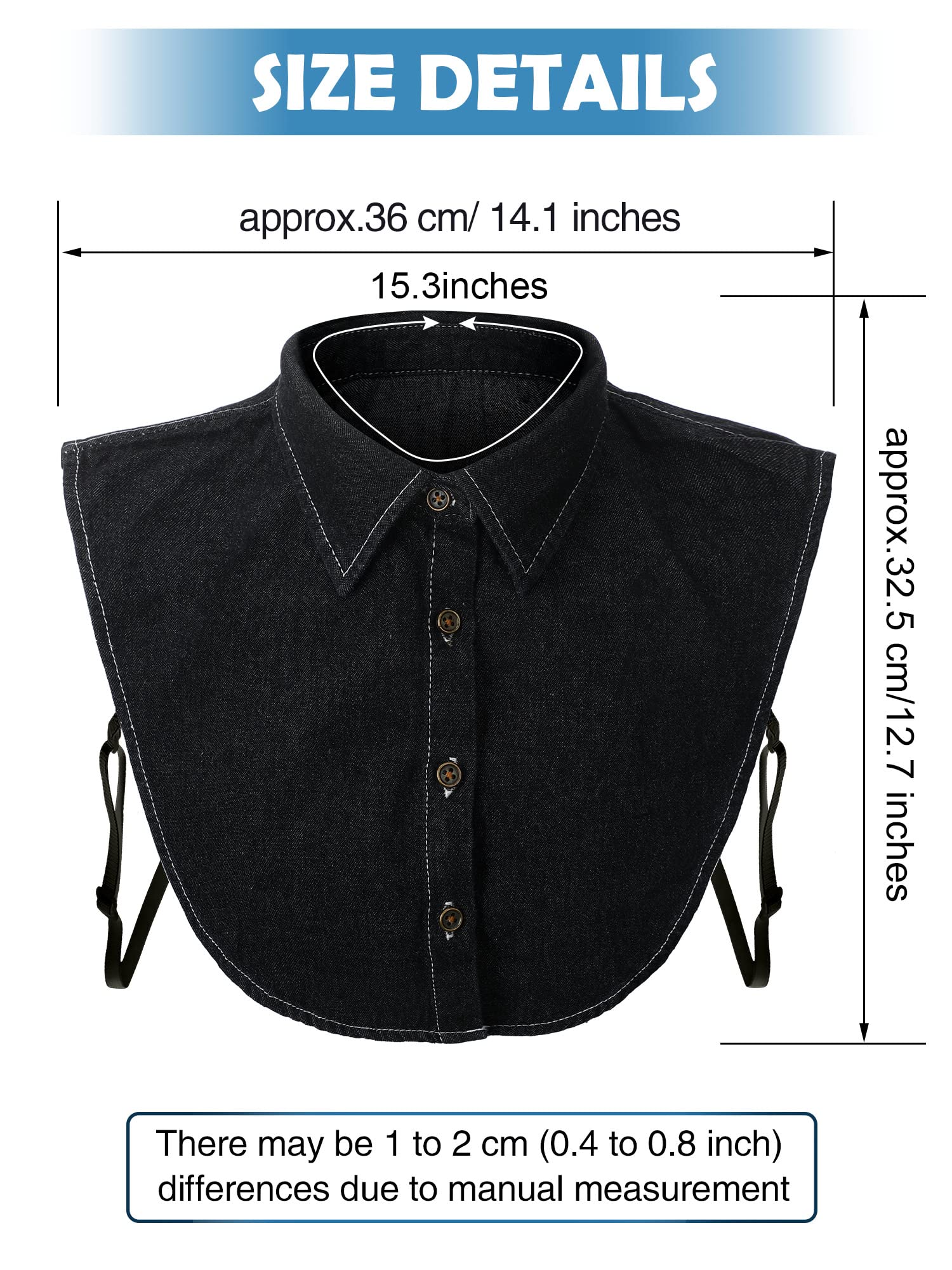 Syhood 4 Pcs Fake Collar Detachable False Dickey Collar Half Shirts Round for Women Outfits(Denim Fabric,Matte Black, Blue, Light Blue, Light Gray)