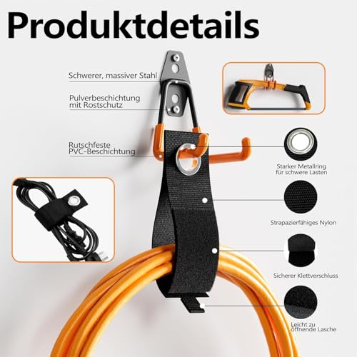 Kitmiido 12 Pack Garage Hooks,Heavy Duty Steel Wall Mounted Organiser,Anti-Slip Storage Hook for Organising Bike, Ladder, Garden Tools, Ropes, Cables(Orange)