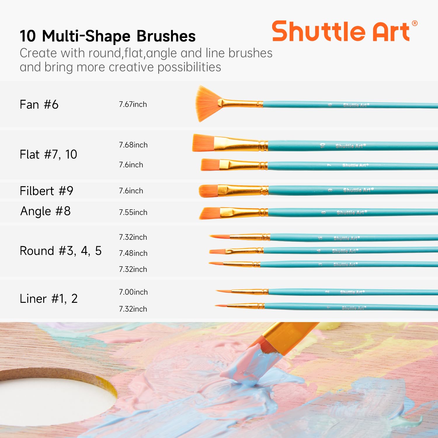 Shuttle Art 40 Pack Pastel Acrylic Paint Set, 30 Colors, 60ml/2oz Bottles, High Viscosity, Water-proof Paint With 10 Paint Brushes for Painting &Crafting on Canvas, Rock, Ceramic, Fabric