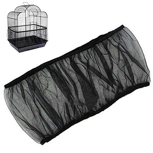 BSBMIEQM Universal Bird Cage Seed Catcher,Seed Catcher Guard Net Cover,Parrot Nylon Mesh Net Cover,Soft Airy Cage Net Stretchy Skirt for Round Square Cages(Circumference 50 inch to 90 inchļ¼Black)ā¦