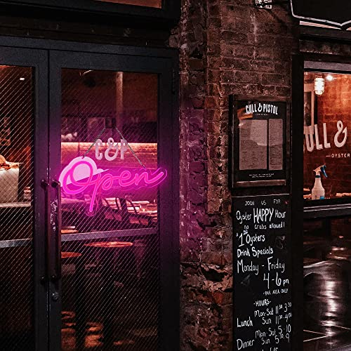 LED Neon Open Sign, MOLCOVEX 15"x 7.3" Business Open Sign with Remote, Adjustable Brightness Open Neon Lights for Restaurant Bar Salon Stores Hotel Wall Decor Light Open Sign (Pink)