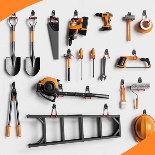 Kitmiido 12 Pack Garage Hooks,Heavy Duty Steel Wall Mounted Organiser,Anti-Slip Storage Hook for Organising Bike, Ladder, Garden Tools, Ropes, Cables(Orange)