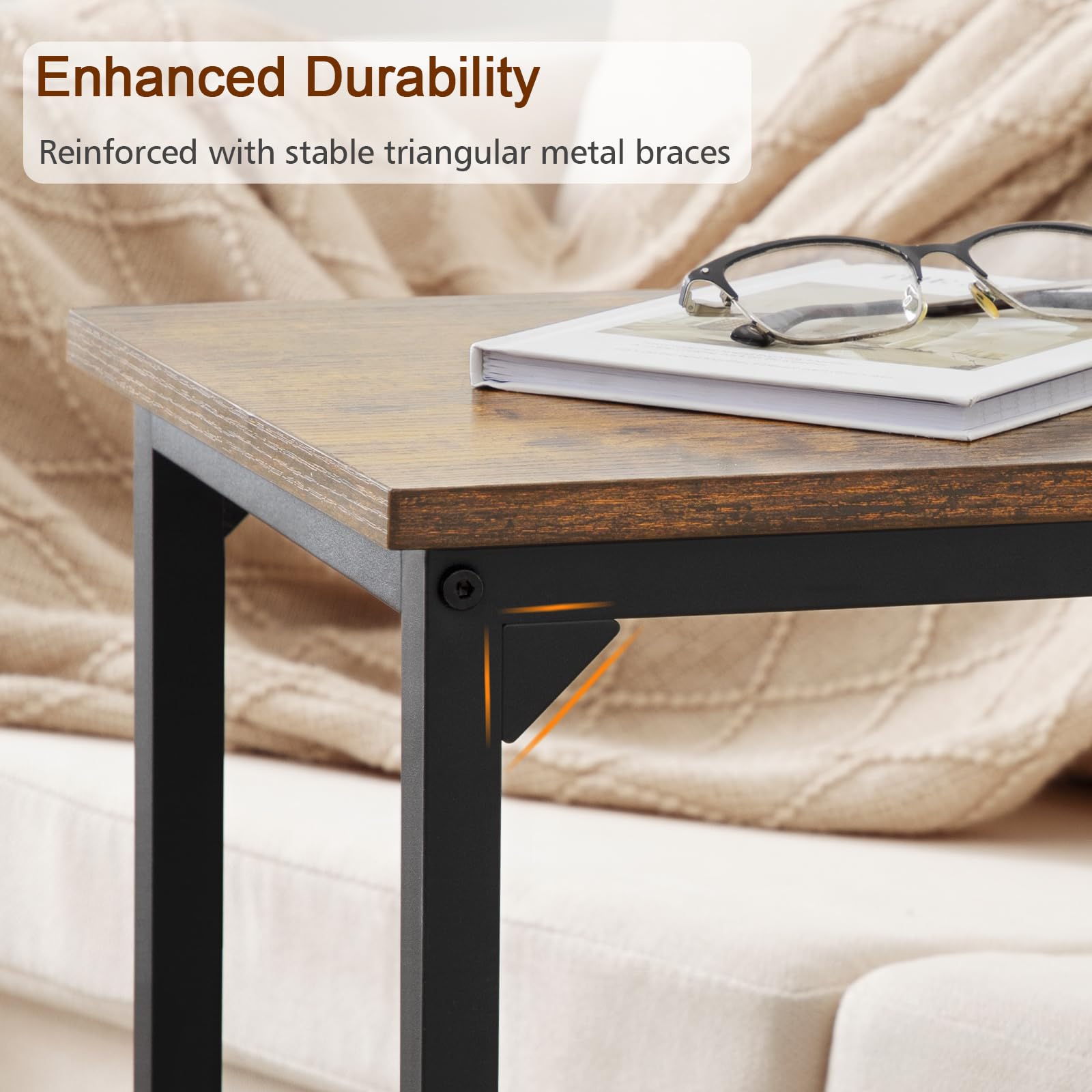 AMHANCIBLE C Shaped End Table, Slide Under Couch Table for Sofa, TV Tray Snack Table, Small Side Table for Small Space, Living Room, Brown HET02CBR1