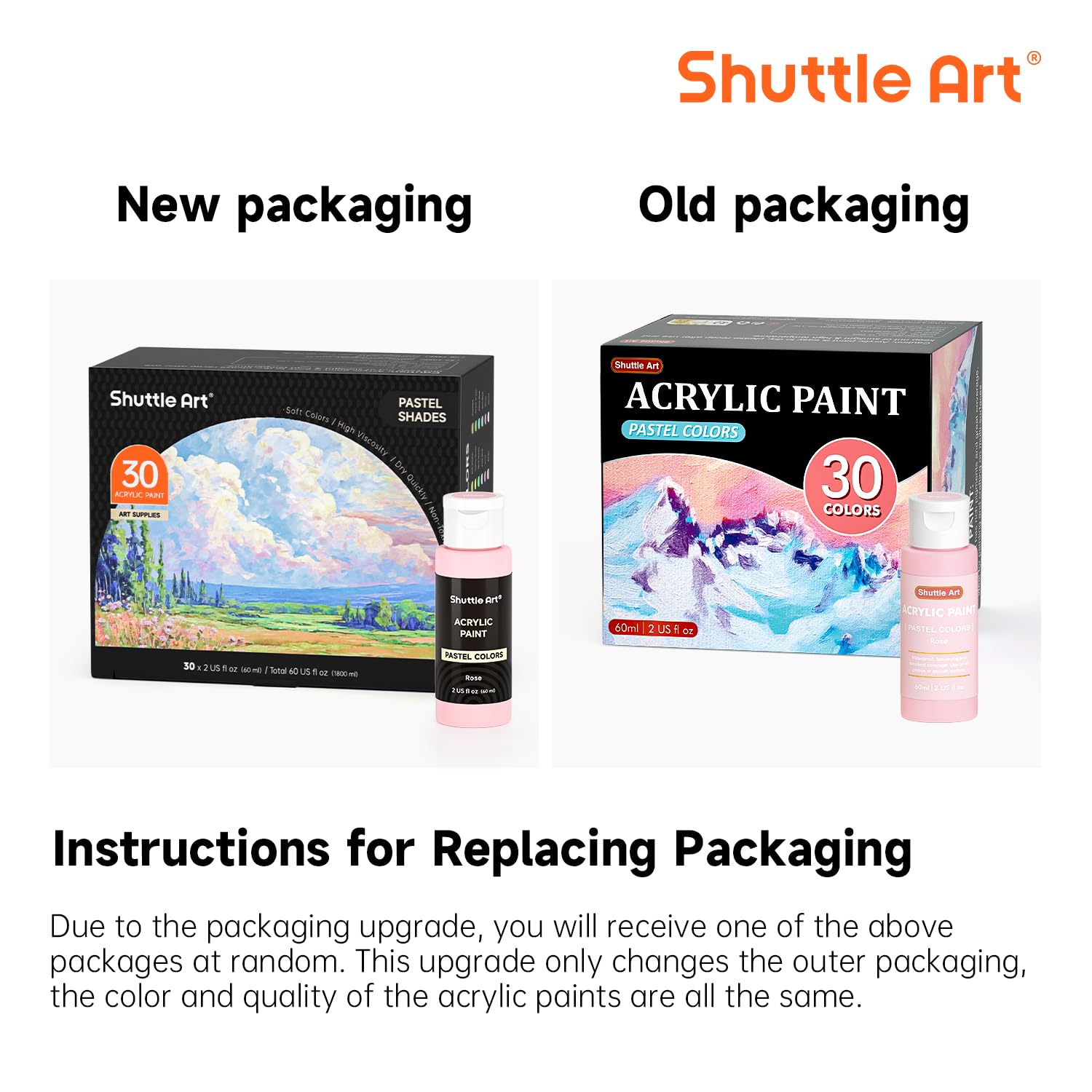 Shuttle Art 40 Pack Pastel Acrylic Paint Set, 30 Colors, 60ml/2oz Bottles, High Viscosity, Water-proof Paint With 10 Paint Brushes for Painting &Crafting on Canvas, Rock, Ceramic, Fabric