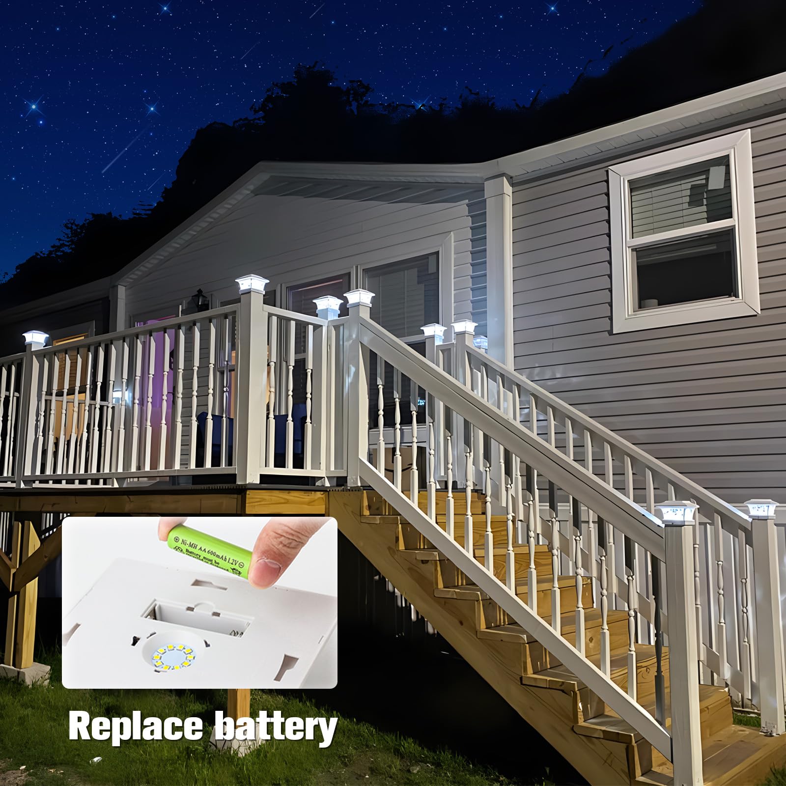 VOLISUN Solar Post Cap Lights Outdoor, Solar Powered Fence Post Cap Lights for 4x4 Vinyl/Wood Post, White Waterproof Solar Deck Post Lights 4Pack Cool/Warm for Garden Patio Porch...