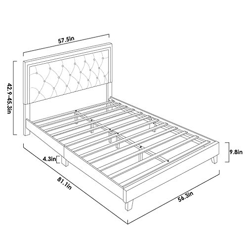 HITHOS Full Bed Frame, Upholstered Platform Bed Frame with Modern Adjustable Headboard, Diamond Tufted Mattress Foundation with Wooden Slat Support, No Box Spring Needed, Easy Assembly (Full, Black)