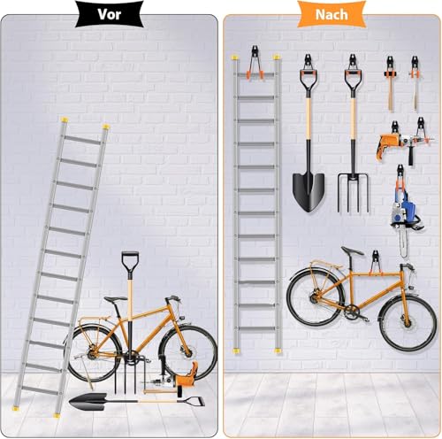 Kitmiido 12 Pack Garage Hooks,Heavy Duty Steel Wall Mounted Organiser,Anti-Slip Storage Hook for Organising Bike, Ladder, Garden Tools, Ropes, Cables(Orange)