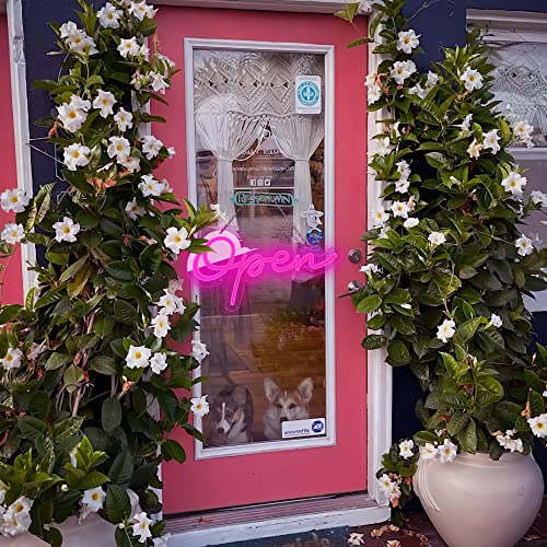 LED Neon Open Sign, MOLCOVEX 15"x 7.3" Business Open Sign with Remote, Adjustable Brightness Open Neon Lights for Restaurant Bar Salon Stores Hotel Wall Decor Light Open Sign (Pink)