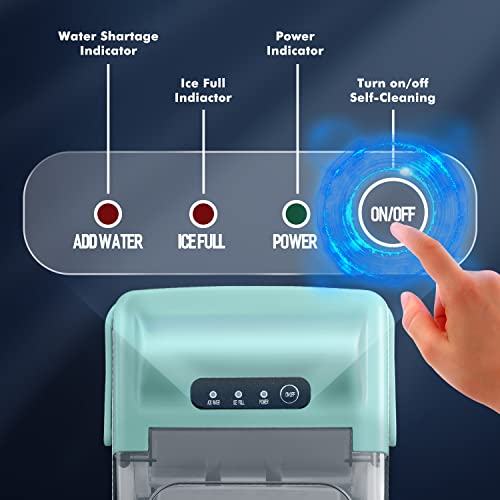 Ice Makers Countertop with Self-Cleaning, 26.5Lbs/24Hrs, 9 Cubes Ice Ready in 6 Mins, Portable Ice Maker with Ice Scoop/Basket for Home/Kitchen/Office/Bar, Green(with Handle)