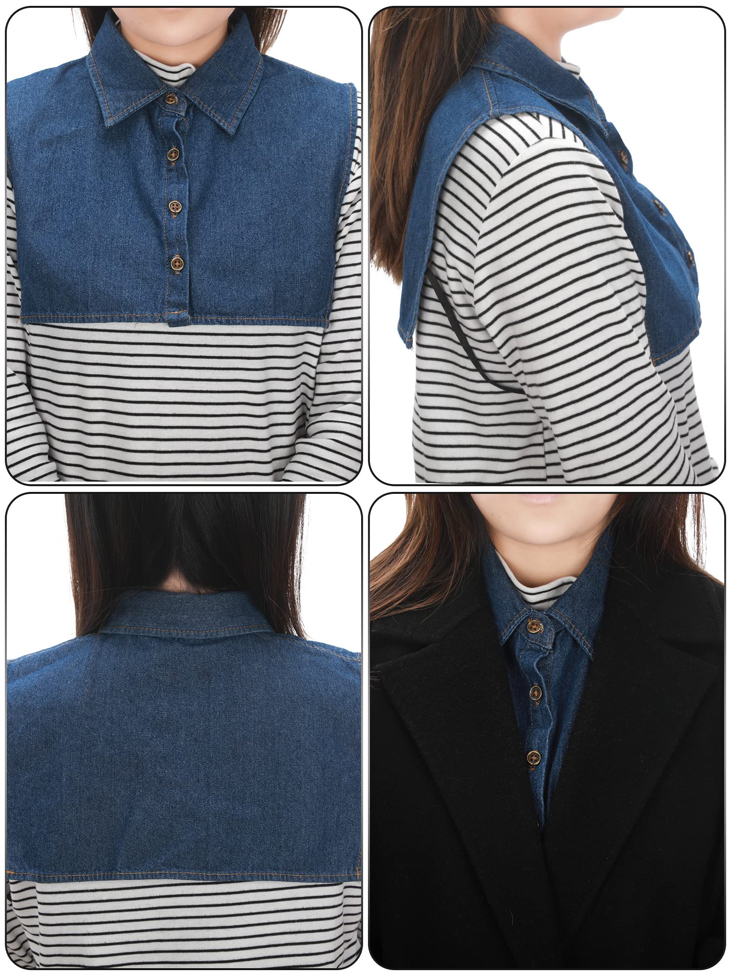 Syhood 4 Pcs Fake Collar Detachable False Dickey Collar Half Shirts Round for Women Outfits(Denim Fabric,Matte Black, Blue, Light Blue, Light Gray)