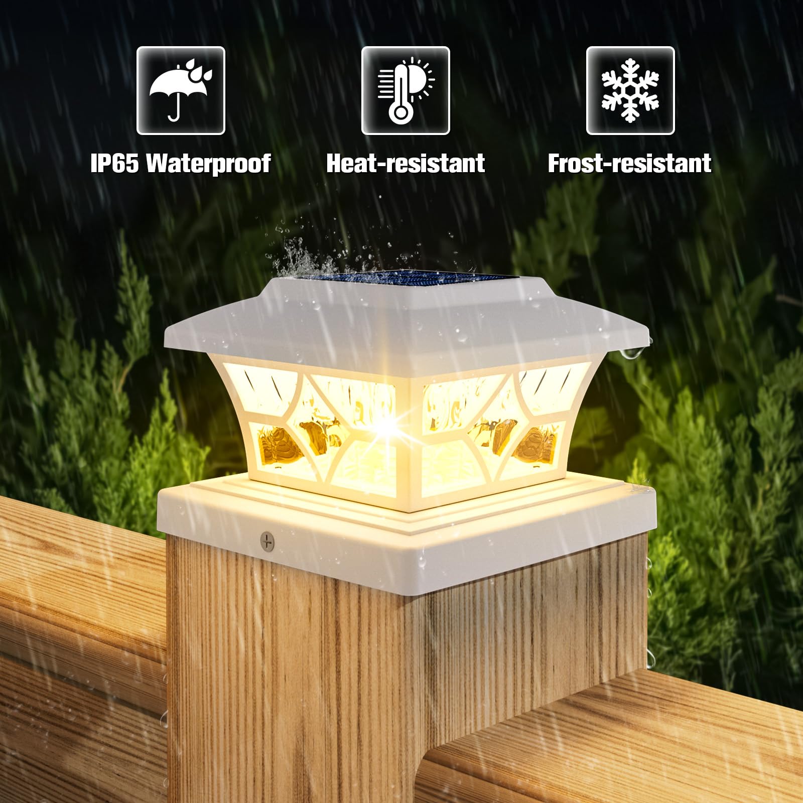 VOLISUN Solar Post Cap Lights Outdoor, Solar Powered Fence Post Cap Lights for 4x4 Vinyl/Wood Post, White Waterproof Solar Deck Post Lights 4Pack Cool/Warm for Garden Patio Porch...