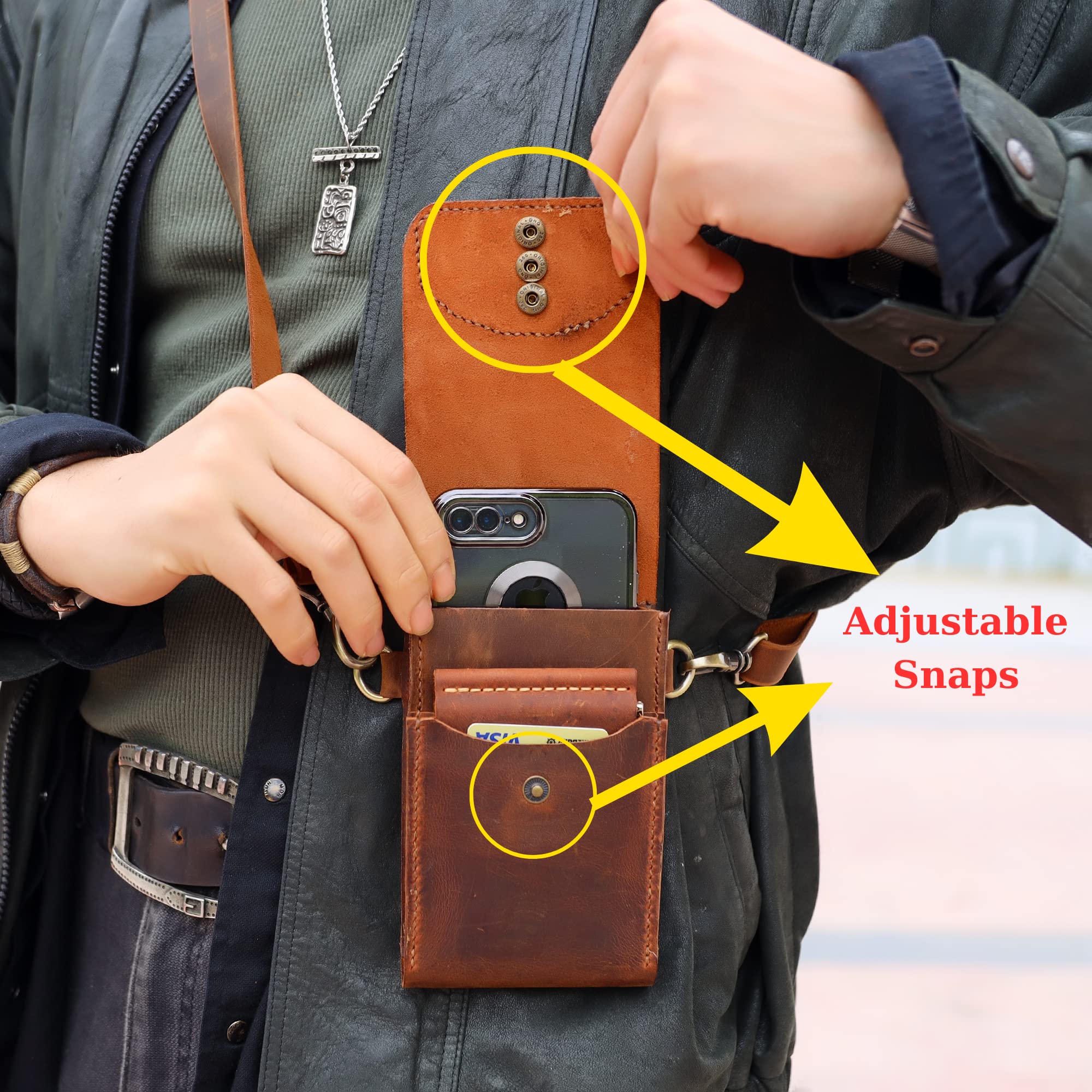 Handmade Mens Crossbody Phone Bag, Iphone 13 Pro Wallet Case, Cell Phone Crossbody Bag, Phone Case With Adjustable Strap, Crossbody Phone Wallet For Men, Leather Phone Wallet (Dark Brown)