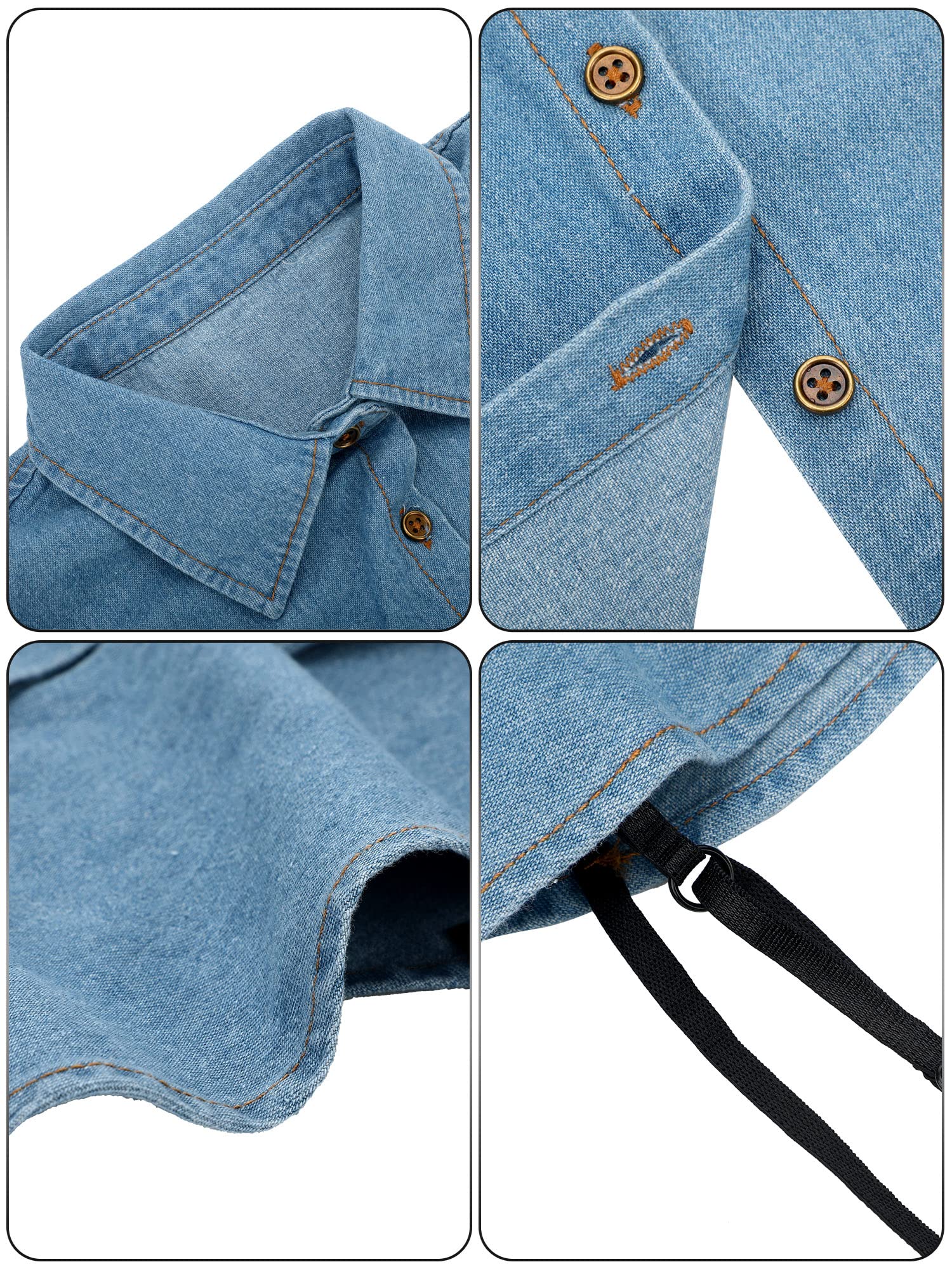 Syhood 4 Pcs Fake Collar Detachable False Dickey Collar Half Shirts Round for Women Outfits(Denim Fabric,Matte Black, Blue, Light Blue, Light Gray)