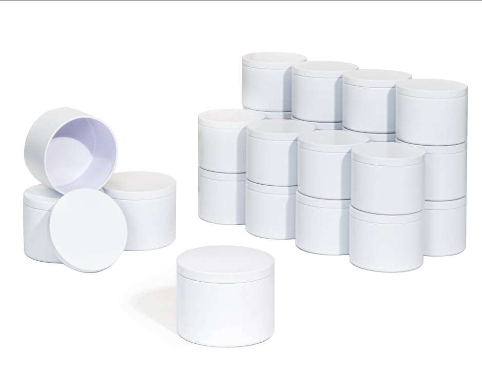 Aroparc White Candle Tins - 8oz, 24 Piece, Straight Sided Bulk Candle Containers for Candle Making Supplies