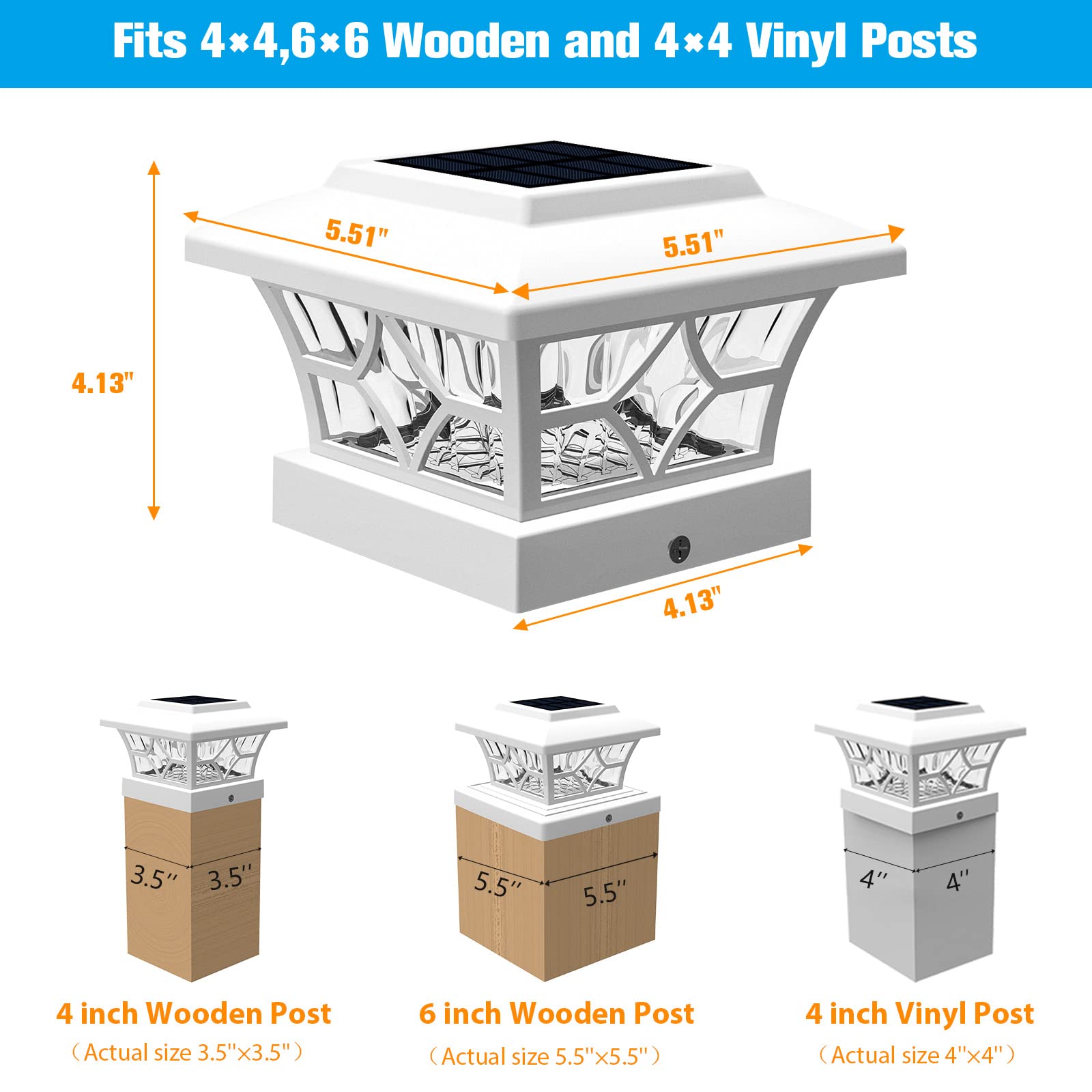 VOLISUN Solar Post Cap Lights Outdoor, Solar Powered Fence Post Cap Lights for 4x4 Vinyl/Wood Post, White Waterproof Solar Deck Post Lights 4Pack Cool/Warm for Garden Patio Porch...