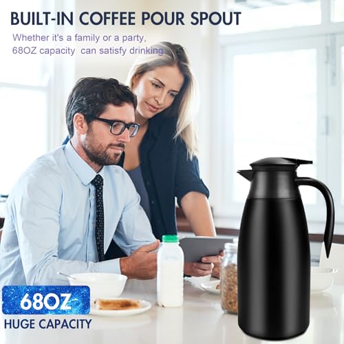 68Oz Stainless Steel Thermal Coffee Carafe with Lid Double Walled Vacuum Thermos Flask Insulated Coffee Carafe for Keeping Hot Water Tea Beverage Dispenser - For 12 Hours Hot / 24 Hours Cold